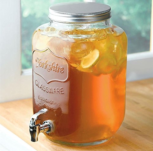 Circleware Sun Tea Mason Jar Glass Beverage Dispenser with Lid Entertainment Glassware for Water, Juice, Beer Liquor, Kombucha & Cold Drinks, 2 Gallon, Classic Yorkshire 2-Gal