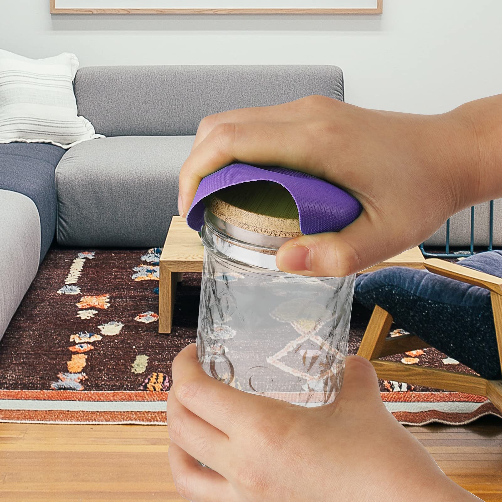 4pcs Jar Opener Gripper Pads, Rubber Jar Grippers Multi-function Jar Opener for Seniors with Weak Hands Kitchen Coasters (Grey, Purple)