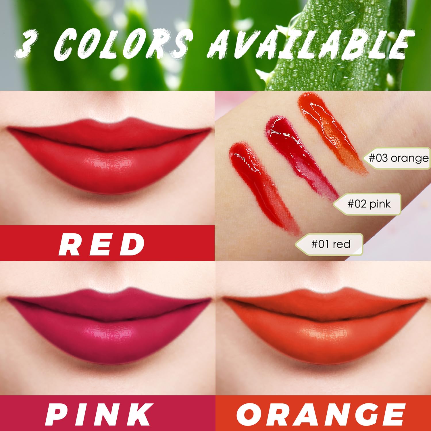 6 Pcs Aloe Vera Lip Stain Set, Watery Lip Tint Stain Mini Liquid Matte Lipstick, Multi-uses Lip Cheek Tint, Natural Plump Lip Gloss, Vivid Lip Makeup - Lightweight Non-Sticky, Long lasting (3 Colors)