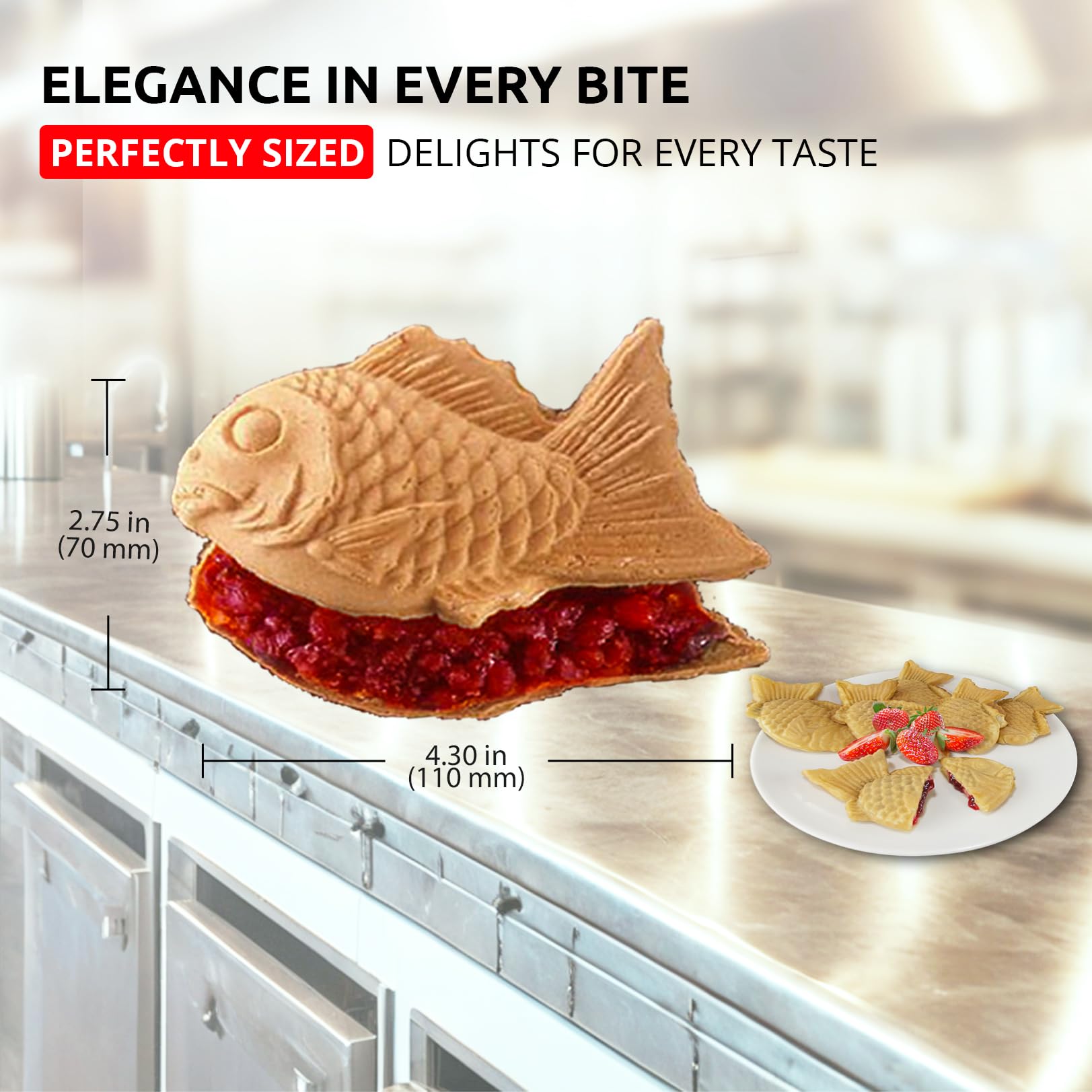 ALDKitchen Taiyaki Fish Waffle Maker | Electric Taiyaki Machine | Fish Shaped Waffle Cones | Stainless Steel Professional | Nonstick Coating | 110V (Six Fishes)
