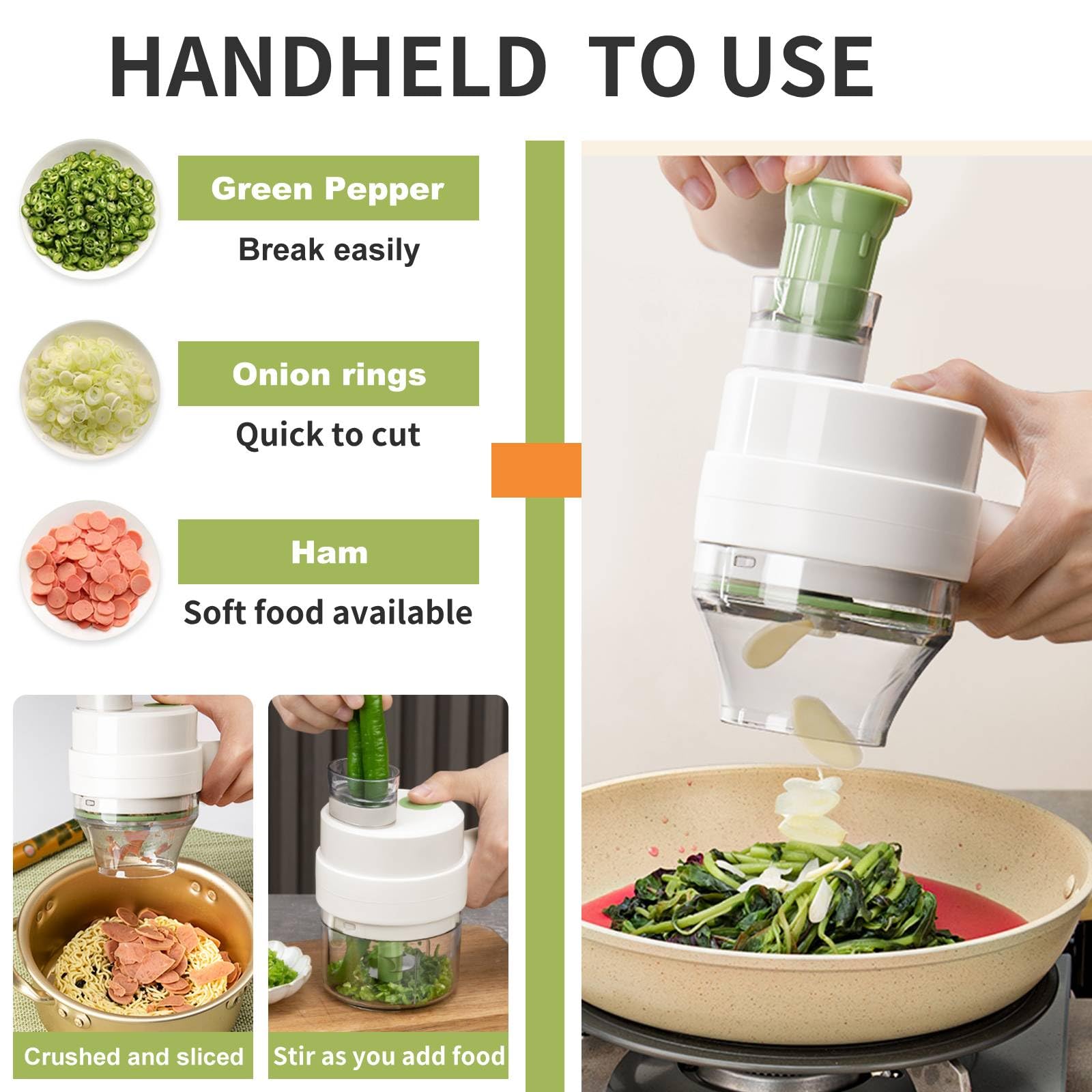 4 in1 Handheld Electric Vegetable Cutter Slicer Garlic Mud Masher USB Wireless Chopper Cutting Pressing Mixer Food Slice for Garlic Pepper Chili Onion Celery Ginger Meat (White)