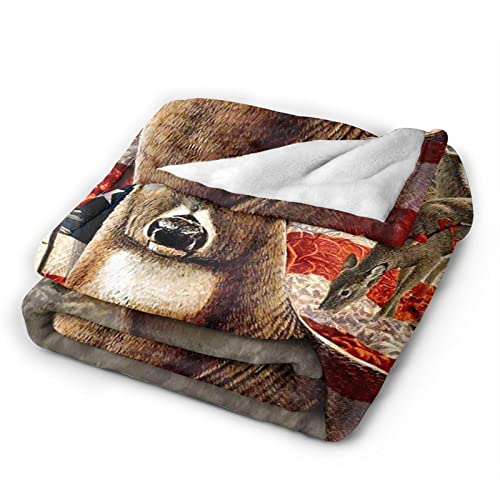 American Flag Deer Blankets 60"X50" Ultra-Soft Flannel Throw Blanket Plush Cozy Throws for Sofa Bed Micro Fleece Blanket for Adults Kids