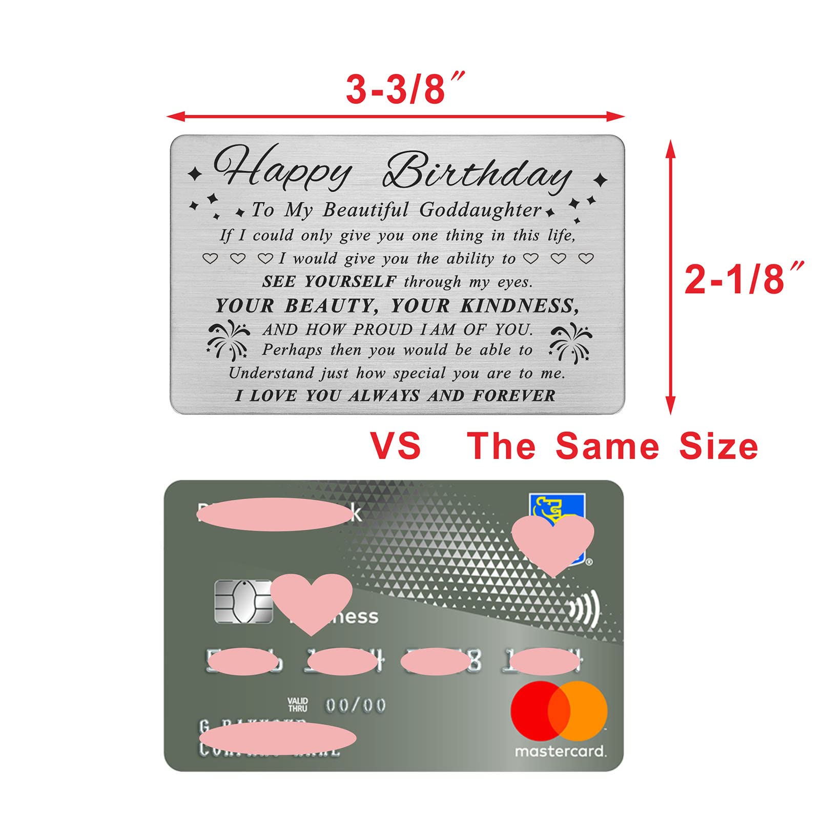 DEGASKEN Goddaughter Birthday Card, Personalized Steel Engraved Wallet Card