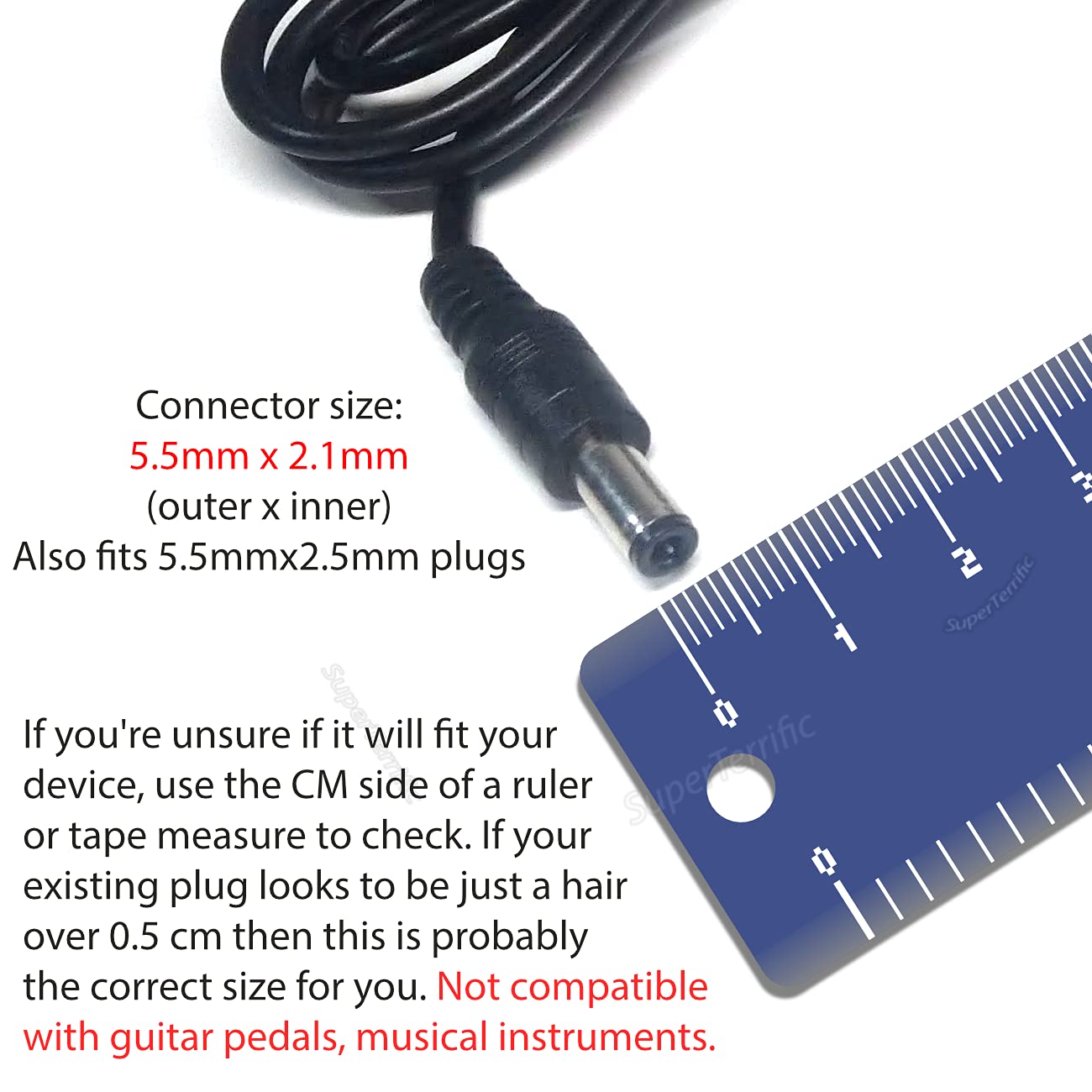 SuperTerrific 9V 1A, Power Supply, DC Transformer 5.5mm x 2.1-2.5mm (Not for Musical Instruments) 9v1a 1000ma