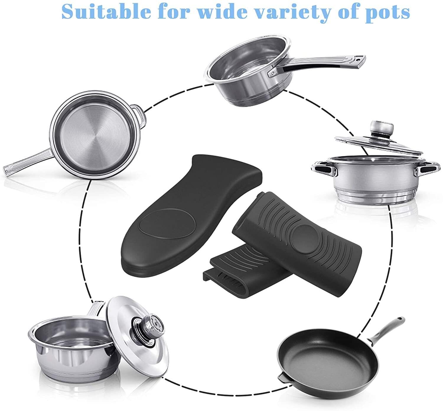 4 Pack Silicone Hot Skillet Handle Holder and Pot Holders Cover Sleeve, Heat Resistant Cast Iron Potholder Protectors Grip, Anti-Spill Non-Slip Cookware Handles for Pans,Oven