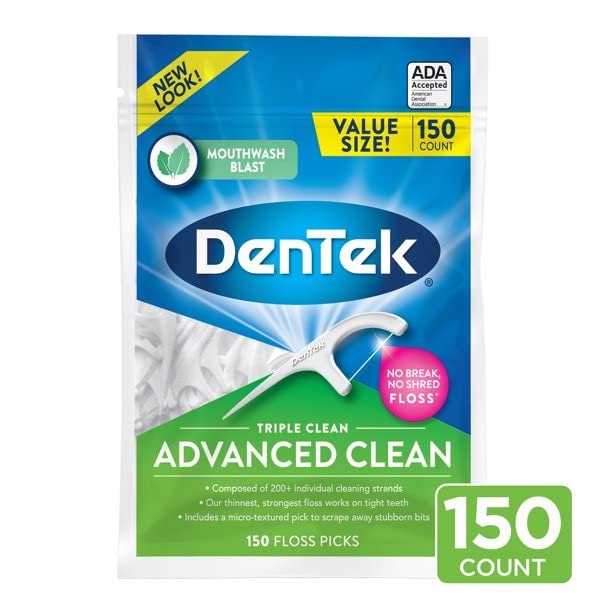 Dentek Triple Clean Floss Picks, Mouthwash Blast Fluoride Coating, 150-Count (2-Pack)