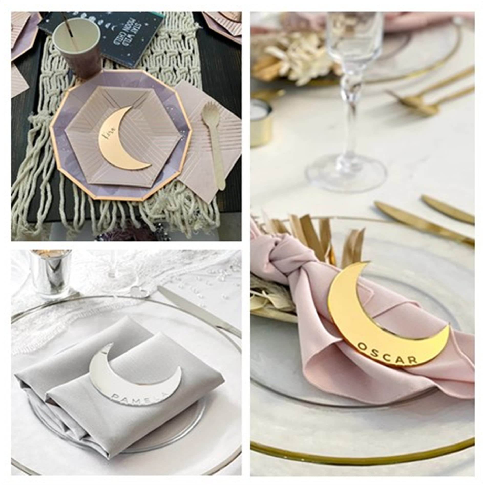 XIAOYUE 20pcs of Acrylic Moon Place Card,Celestial Wedding Place Cards ,Semi-Circle Place Names Blanks for Wedding ,Party&Festival Deco (Gold Mirror)