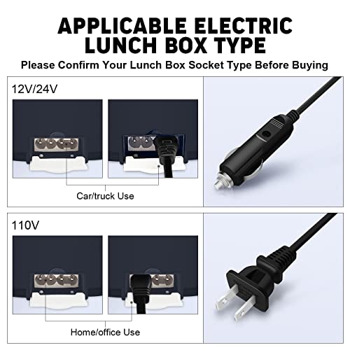 Andvon Electric Lunch Box 110V/24V Cable, Electric Food Warmer Cable for Car/Home Use 2.6FT 2 Prong AC,Heated Lunch Box Replacement Cable US