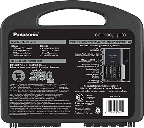 Panasonic K-KJ75KHC82A eneloop pro High Capacity Rechargeable Batteries Power Pack 8AA, 2AAA, Advanced Battery Charger with USB Charging Port and Plastic Storage Case