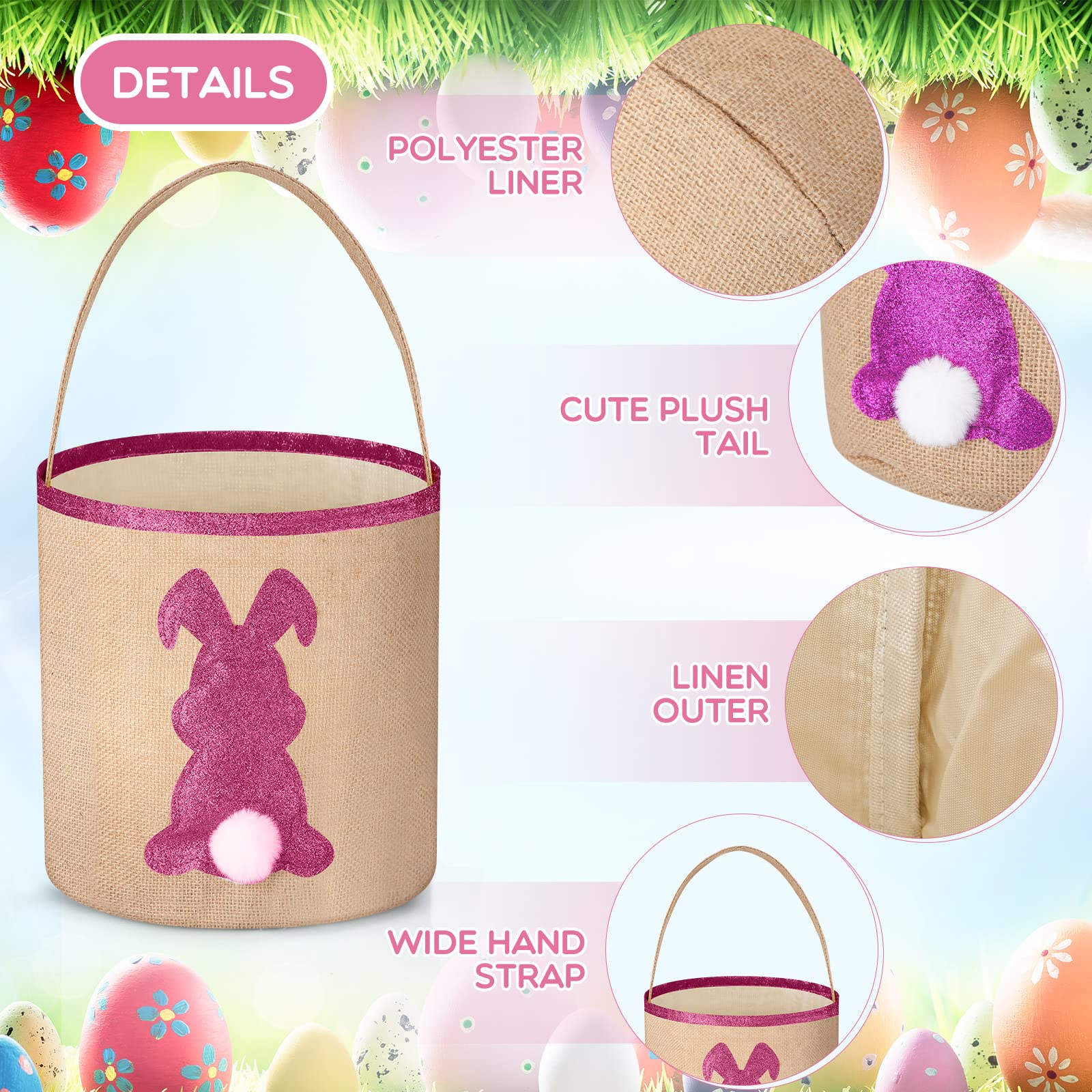 8 Pieces Easter Bunny Basket Bag Burlap Basket Egg Hunt Basket Fluffy Tails Rabbit Basket Tote Bag for Carrying and Eggs Hunt Bags