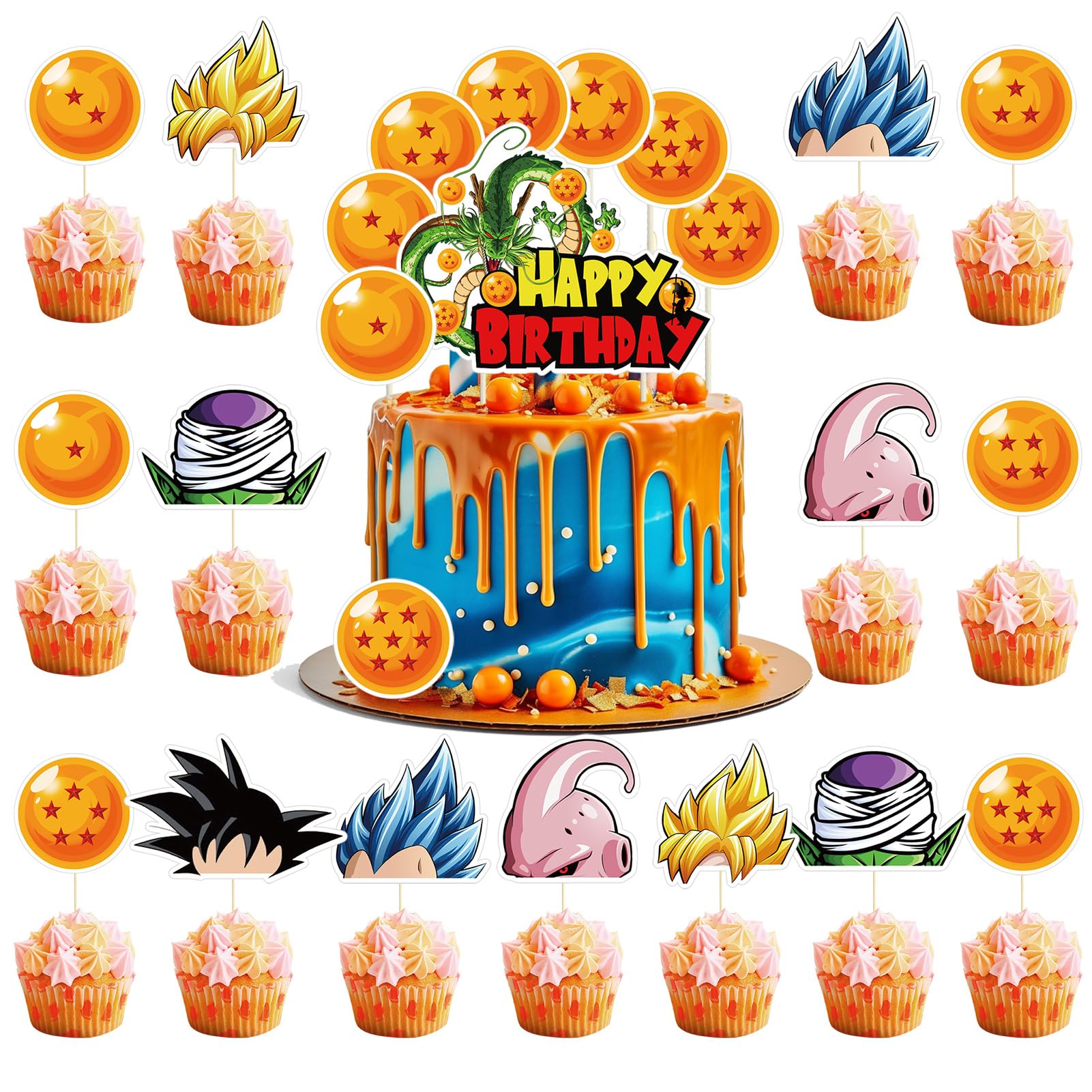25Pcs Kids Theme Party Cake&Cupcake Toppers for Birthday Party Supplies,Boys' Theme Birthday Party Decoration
