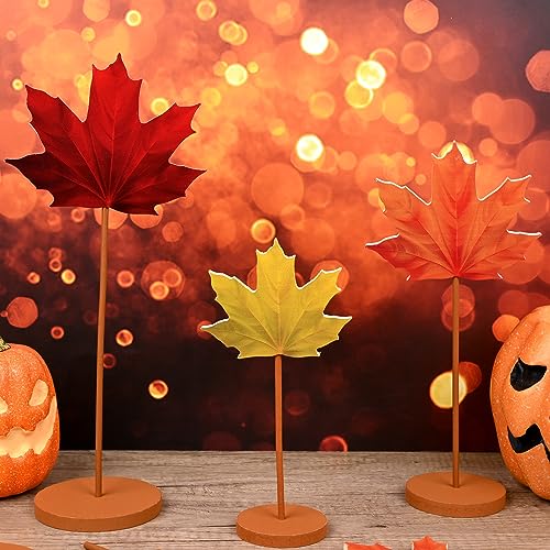 6 Pcs Fall Standing Decor for Tabletop Maple Leaves Wooden Table Sign Thanksgiving Centerpiece Rustic Block Set Wood Tiered Tray Decoration for Farmhouse Home Kitchen