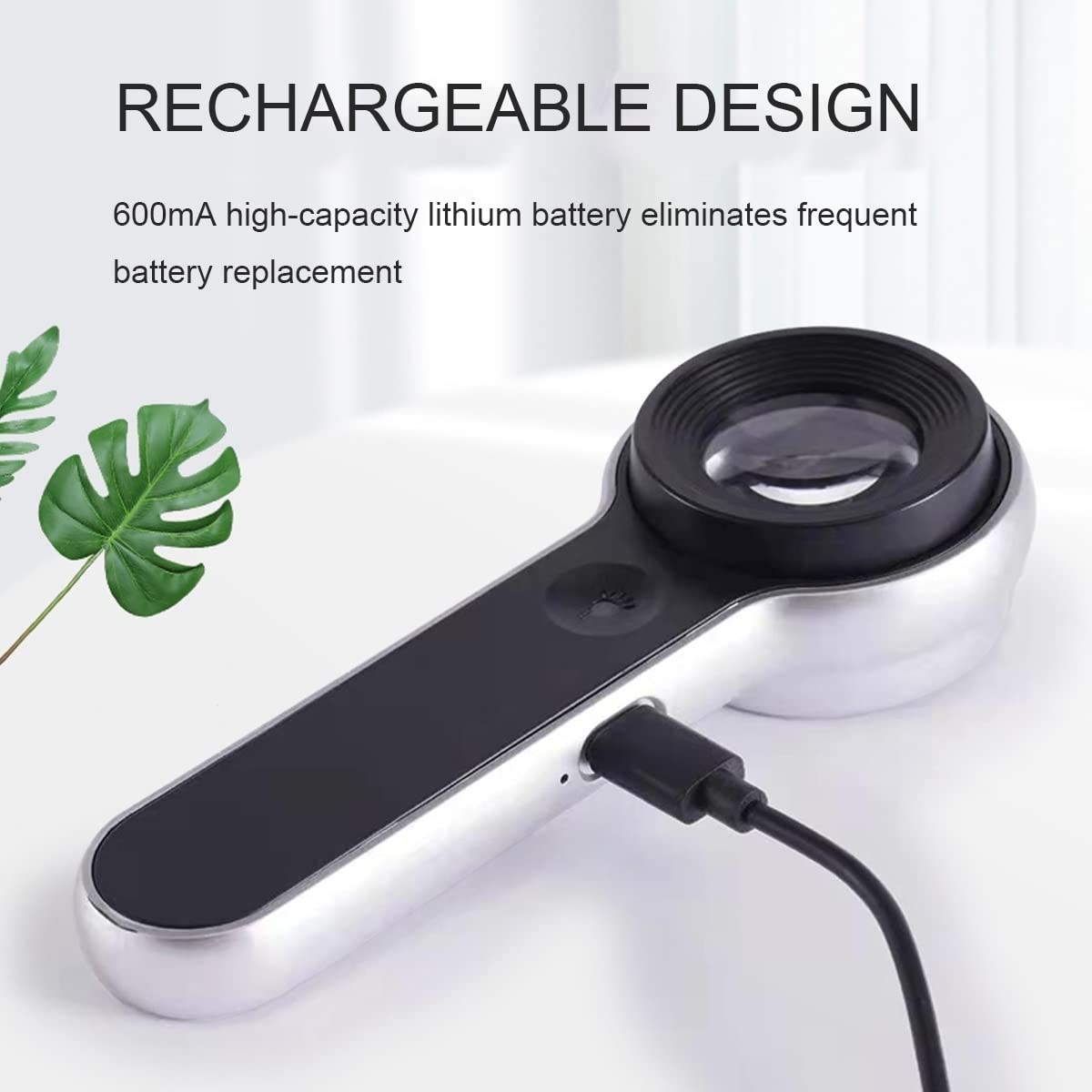 60X Handheld Magnifying Glass with Uv Light,Chargeable LED Illuminated Lighted Magnifier for Macular Degeneration, Seniors Reading, Soldering, Inspection, Coins, Jewelry, Exploring