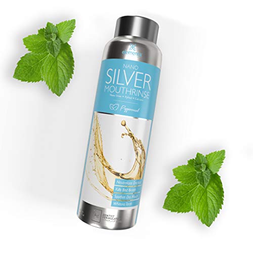Dentist Formulated Nano Silver Xylitol Mouthwash with Calcium, PH Balanced, Enamel Strengthening Oral Rinse Alcohol and Fluoride Free (Peppermint)
