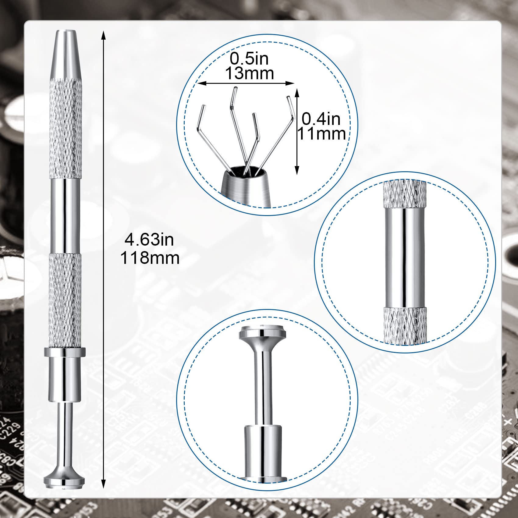 ANCIRS 3 Pack Stainless Steel 4-Claw Pick up Tool for Small Parts Pickup, 4 Prongs Grabber for Tiny Objects in Home, Office - IC Chip, Electronic Components, Nails Clamping- Gold & Silver & Blue
