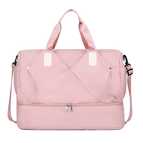 Ancorfy Sports Gym Bag with Shoes Compartment Travel Duffel Bag with Dry Wet Separated Pocket Overnight Bag Weekender Bag Training Handbag Yoga Bag for Men and Women - Pink
