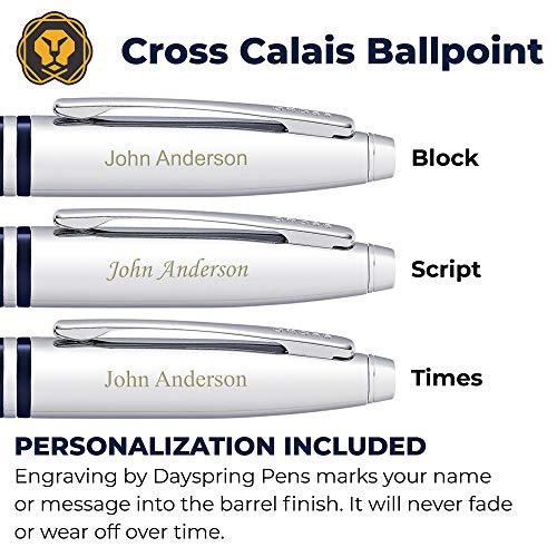 Dayspring Pens Personalized Cross Pen | Engraved Cross Calais Ballpoint Pen - Blue. Custom Gift Pen with Case AT0112-3 Engraving Shipped in One Business Day.