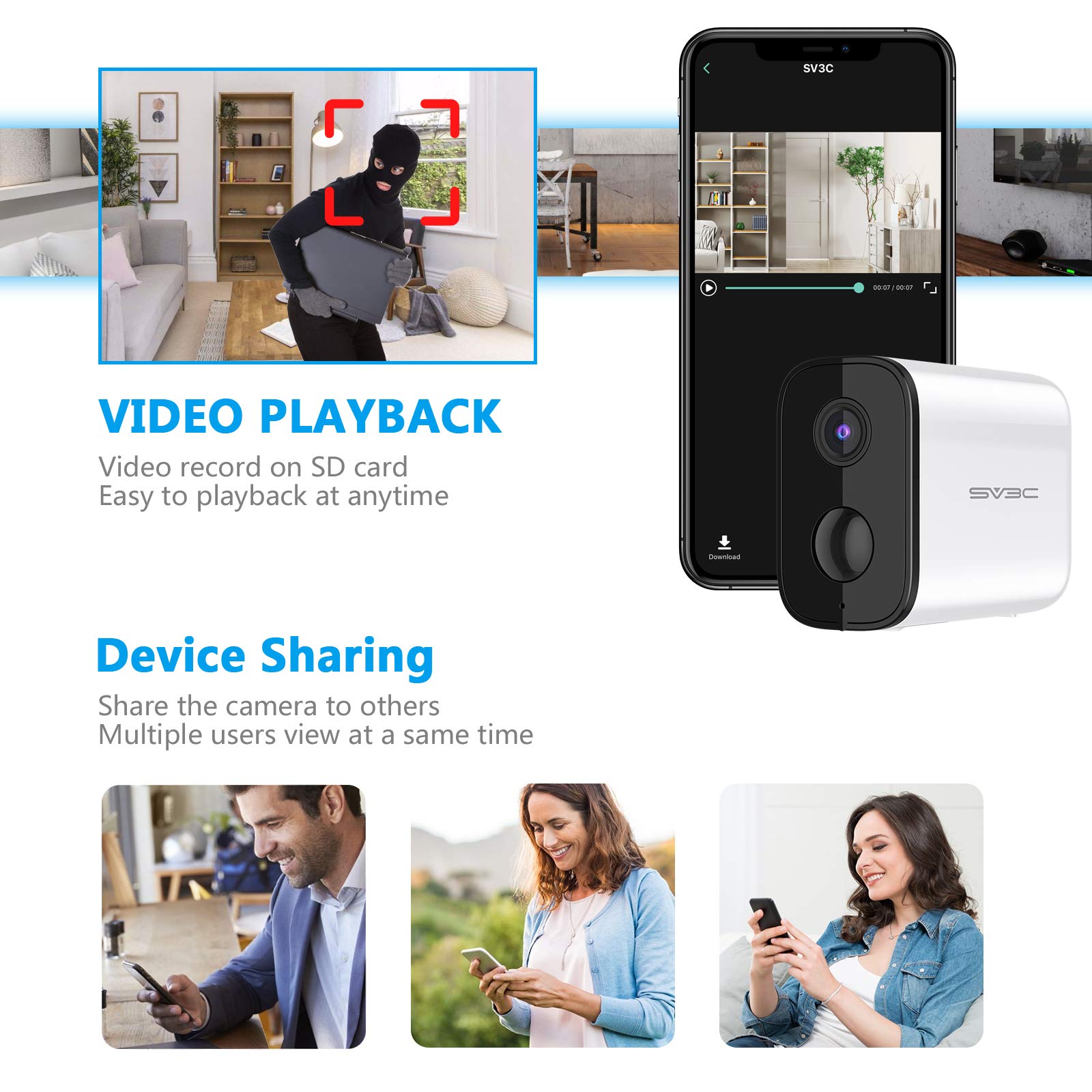 SV3C 1080P Outdoor Surveillance Camera, Outdside Security IP Camera with 2-Way Audio, Humanoid Detection, Support 128G SD Card Recording