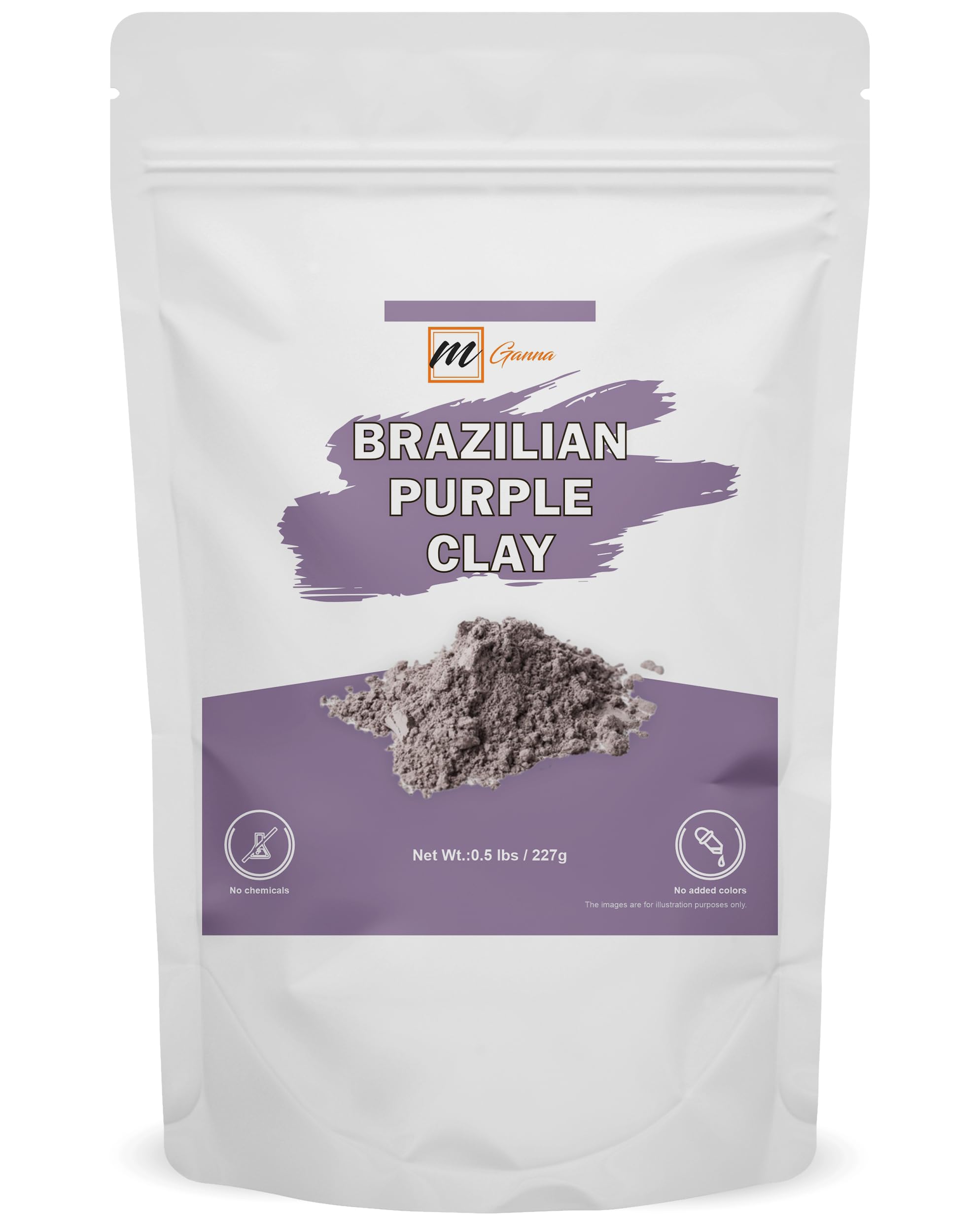 mGanna 100% Natural Brazilian Purple Clay Powder for Face packs, Creams and Soaps and other Cosmetic Formulations 0.5 lbs / 227 gms