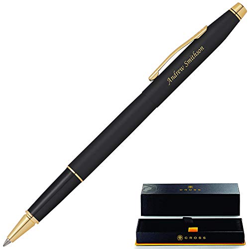 Dayspring Pens Cross Rollerball Pen | Engraved/Personalized Cross Classic Century Black Rollerball Pen with Gold Trim AT0085-110. Custom Laser Engraving of Your Personalized Gift Recipient's Name