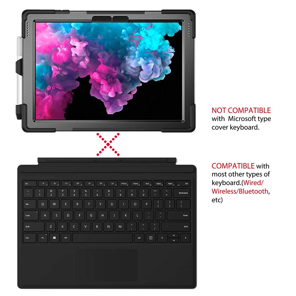 ZenRich Surface Pro 7 Plus/Pro 7 / Pro 6 / Pro 5 / Pro 4 / Pro LTE Case with Pencil Holder, Rotatable Stand, Hand Strap and Shoulder Belt Heavy Duty Shockproof Full Body Protective-Black