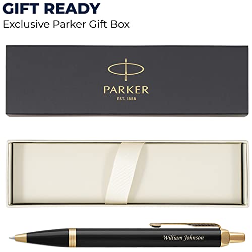 Dayspring Pens Parker Pen | Engraved/Personalized Parker IM Black Lacquer and Gold Trim Ballpoint Gift Pen. Custom Engraving Shipped in One Business Day.