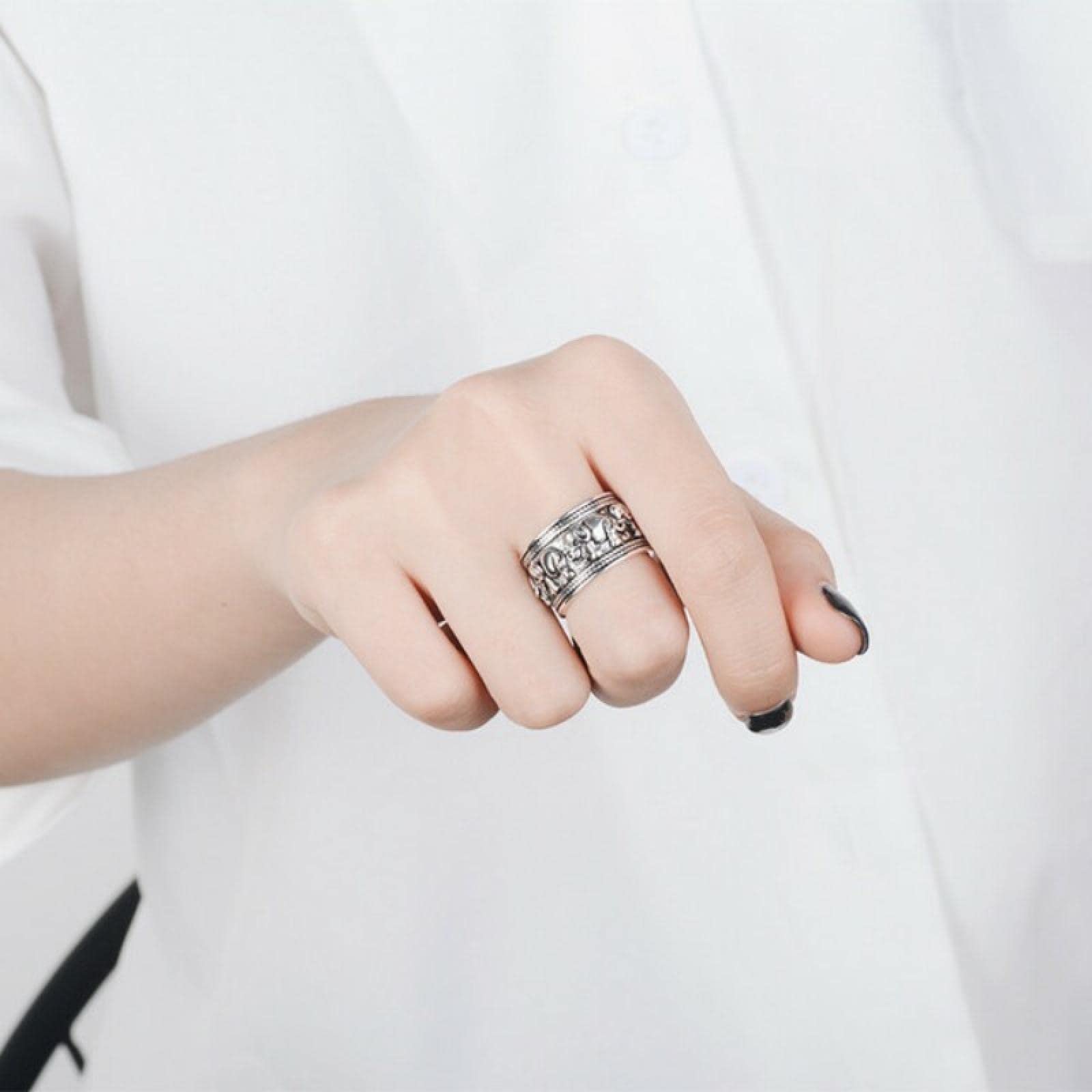 925 Sterling Silver Elephant Ring, Adjustable Ring For Women White