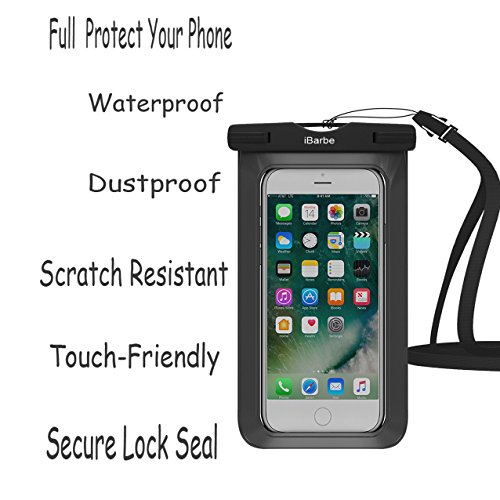 iBarbe Waterproof Case, Universal Waterproof Case IPX8 Waterproof Pouch Dry Bag Compatible for iPhone Xs Max/iPhone Xs/iPhone XR/iPhone X/iPhone 8 Plus/7 Plus 8 7 6S Plus Galaxy up to 6.5"-Black