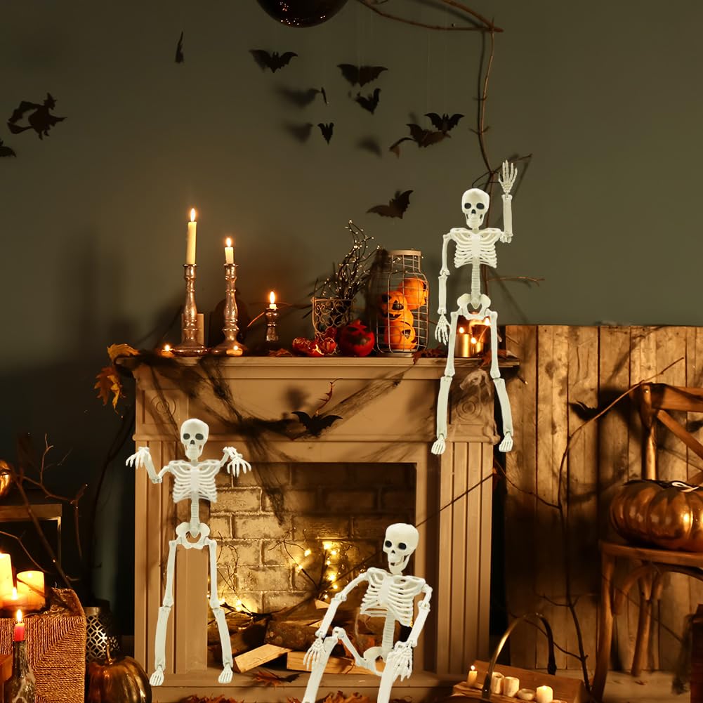 4 Packs Posable Halloween Skeleton, Full Body Skeleton Decoration Movable Posable Joints Skeletons, Scary Plastic Skeleton Halloween Skull Decor for Yard Garden Lawn Haunted House Graveyard Props