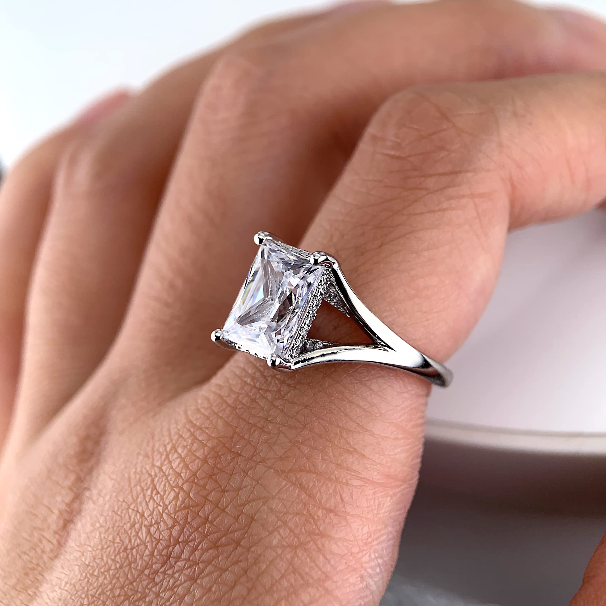 925 Sterling Silver 3ct Simulated Radiant Cut Diamond Engagement Rings For Women Comfort Fit Wedding Ring Size 5-10 (6.5)