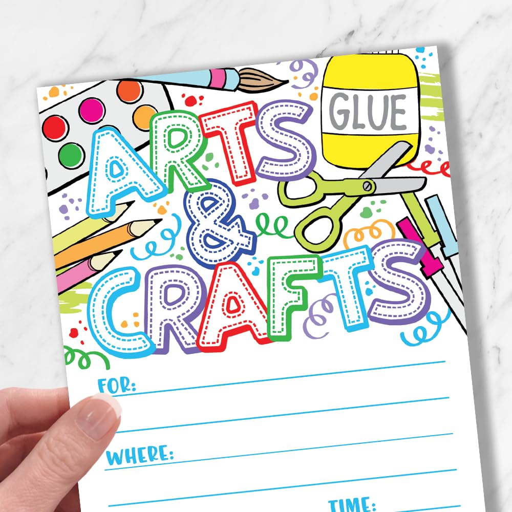 Arts & Crafts Invitations - Art Birthday Party - 4x6 Invites (20 Count) With Envelopes - Craft Party, Art Party or Paining Party Invitations
