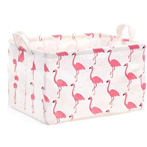 Flamingo Rectangular Storage Basket, Collapsible Storage Basket, Waterproof Coated Storage Box with Handle. Used to Organize Children's Toys and Clothing, Books, Gift Baskets