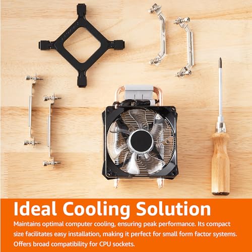 Amazon Basics Computer Cooling Fan with Cooler Master Technology, CPU Air Cooler, 4 Heat Pipes, RGB LED PWM, 4.02 X 3.28 X 4.96 Inch, Aluminum Fins
