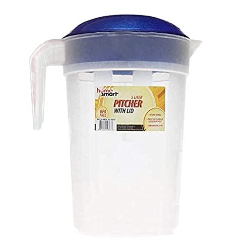 Water Pitcher, Tea Pitcher With Lid, 1.3 Gallon Pitcher, Drink Container, Pitchers Beverage Pitchers, Juice Containers With Lids For Fridge, 5 Liter Plastic Pitchers, Ice Tea Pitcher For Fridge (Blue)