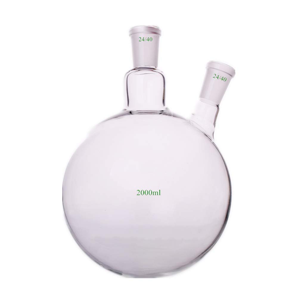 Deschem 2000ml,24/40,2-Neck,Round Bottom Glass Flask,2L Reaction Vessel,Double Necks