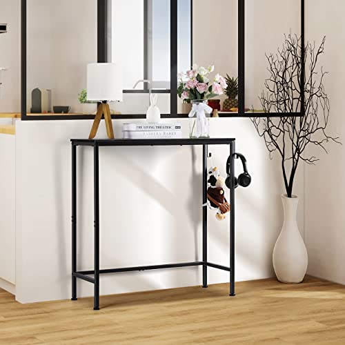Black Console Table Narrow Modern Entryway Table Small Behind Couch Table Skinny Sofa Table Hallway Table with Hooks for Living Room Foyer Bedroom Corridor Office