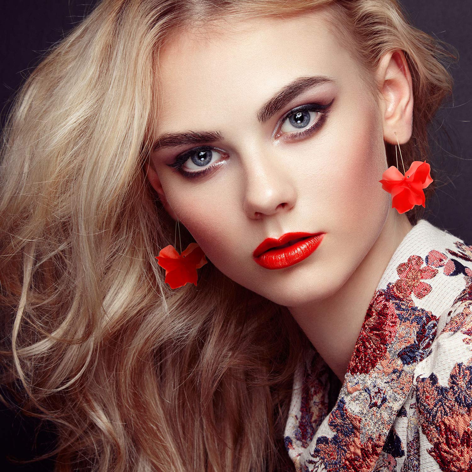 7 Pairs Flower Floral Earrings Flower Hoop Drop Earrings Acrylic Dangle Earrings for Women