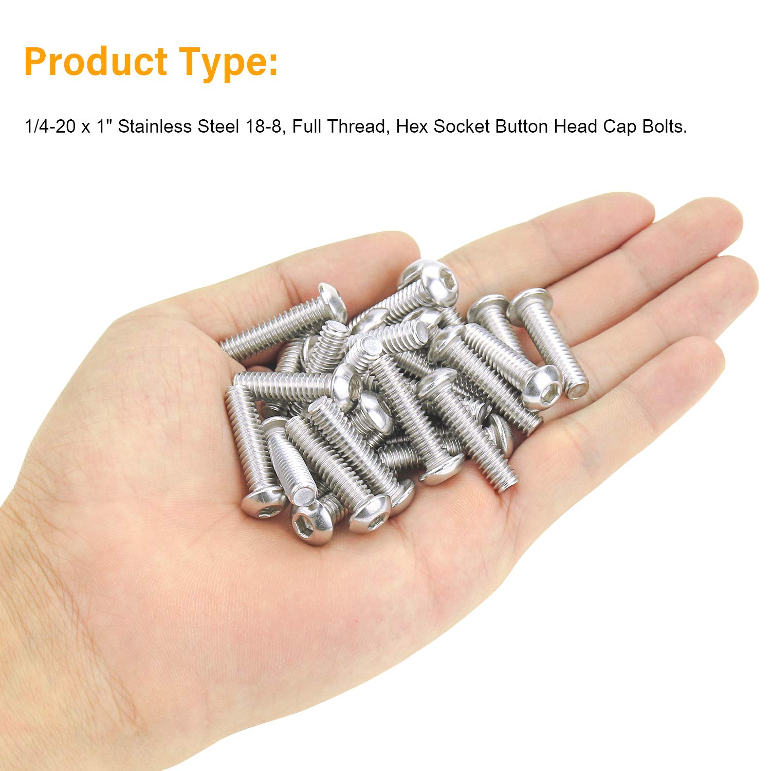 Powlankou 30 Pieces 1/4-20 x 1" Hex Button Head Socket Cap Bolts, Stainless Steel 18-8 (304), Full Thread