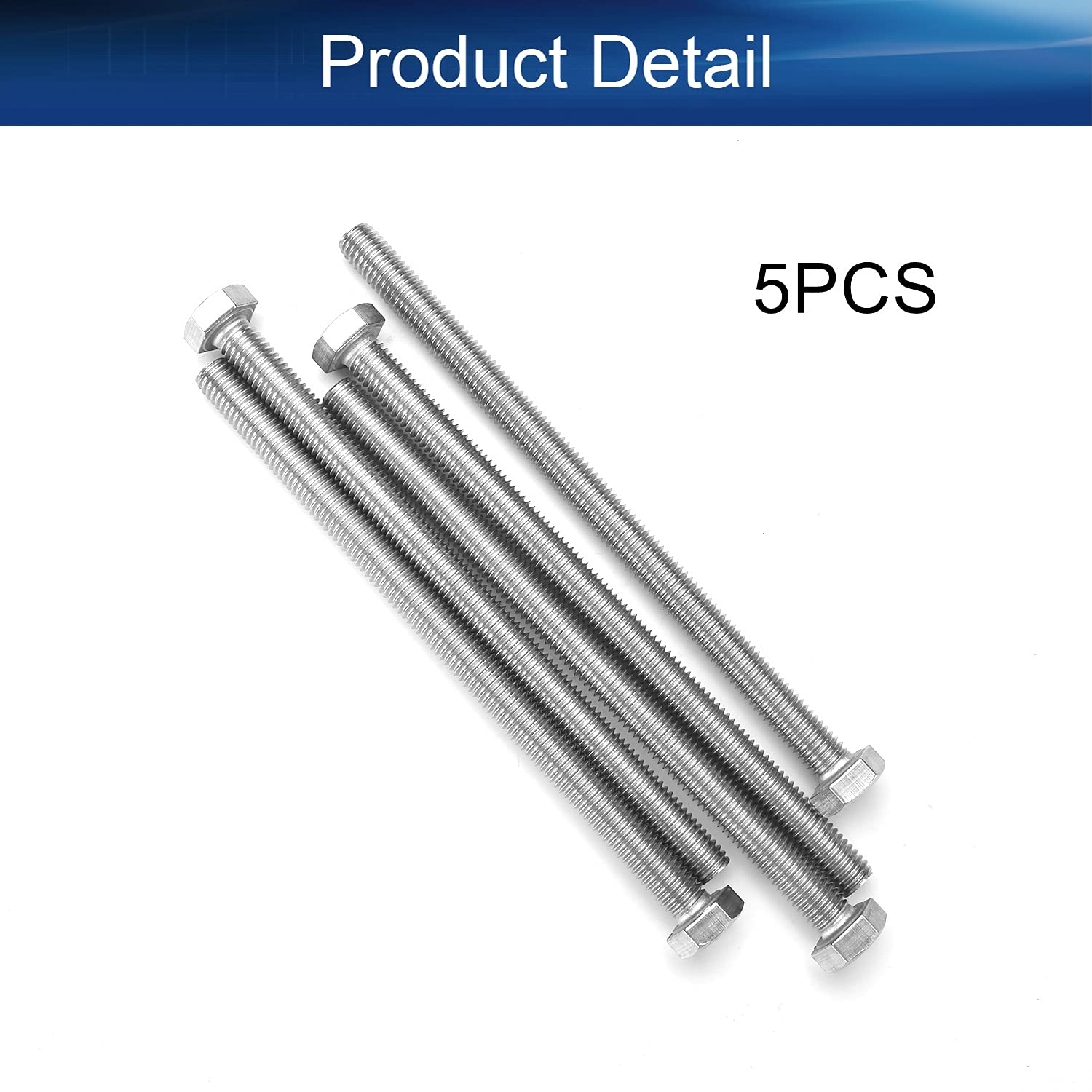 Yinpecly M8 Hex Bolt M8-1.25 x 130mm UNC Hex Head Screw Bolts 304 Stainless Steel Fully Threaded Hex Tap Bolts 5pcs