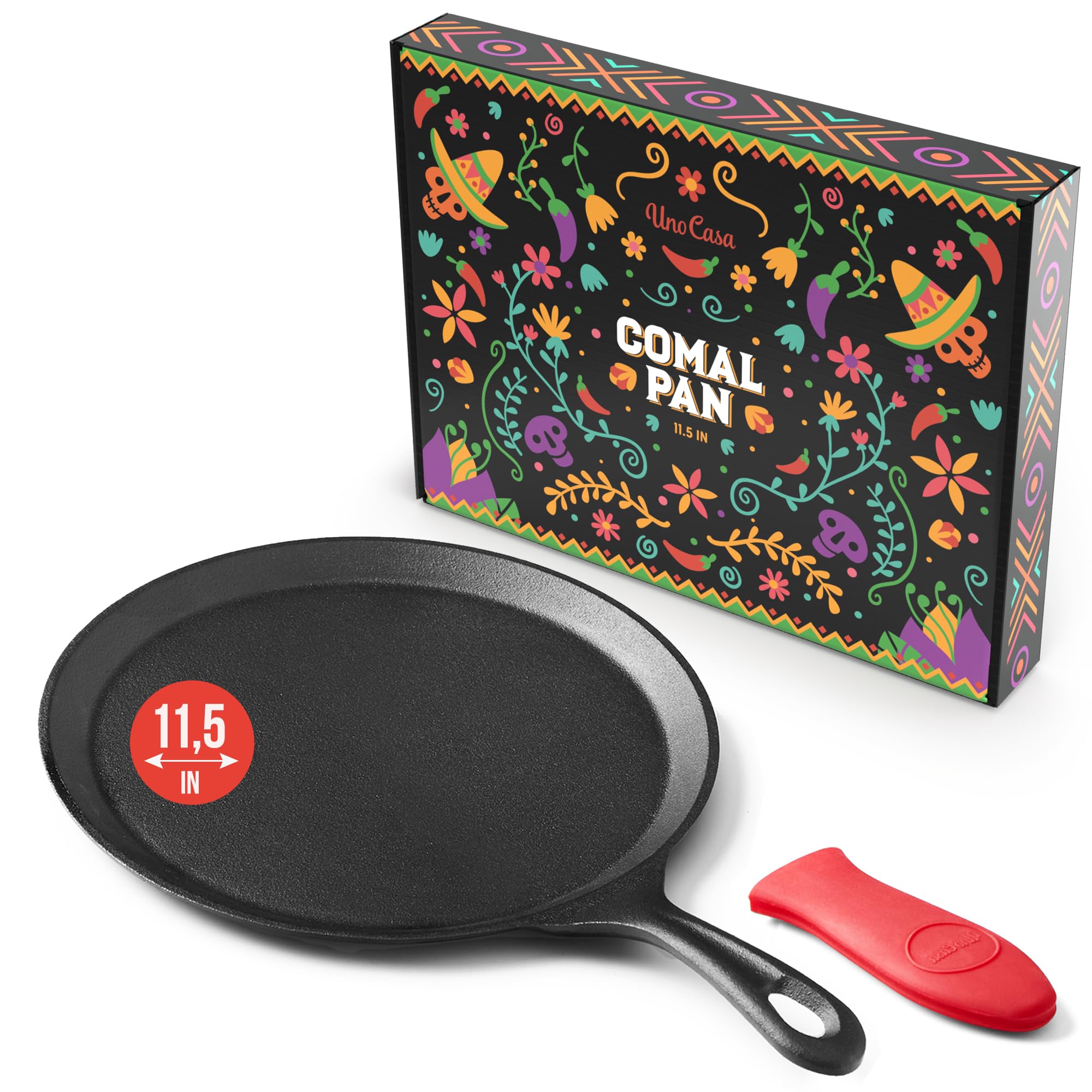 Uno Casa Cast Iron Comal Pan 11.5 Inch - Skillet for Roti/Comal Pan, Tawa/Dosa Pan Pataconera, Comales para Tortillas - Cast Iron Pizza Pan - Comal Para Tortillas Grande - Tava Roti Pan - Comale