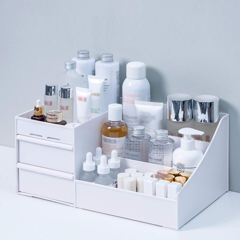 Large Capacity Cosmetic Makeup Drawer Organizer Jewelry Nail Polish Makeup Container Desktop Sundries Storage Box (White)