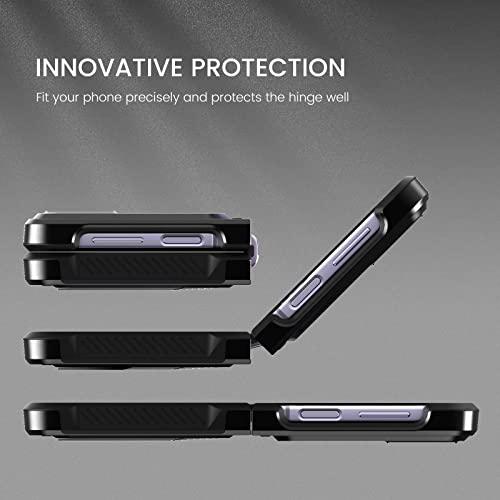 CASESTAR Military Armor Series Case for Samsung Galaxy Z Flip 4 / Z Flip 3,Build-in Kickstand & Camera Protection Sliding Cover - (Metallic Black)