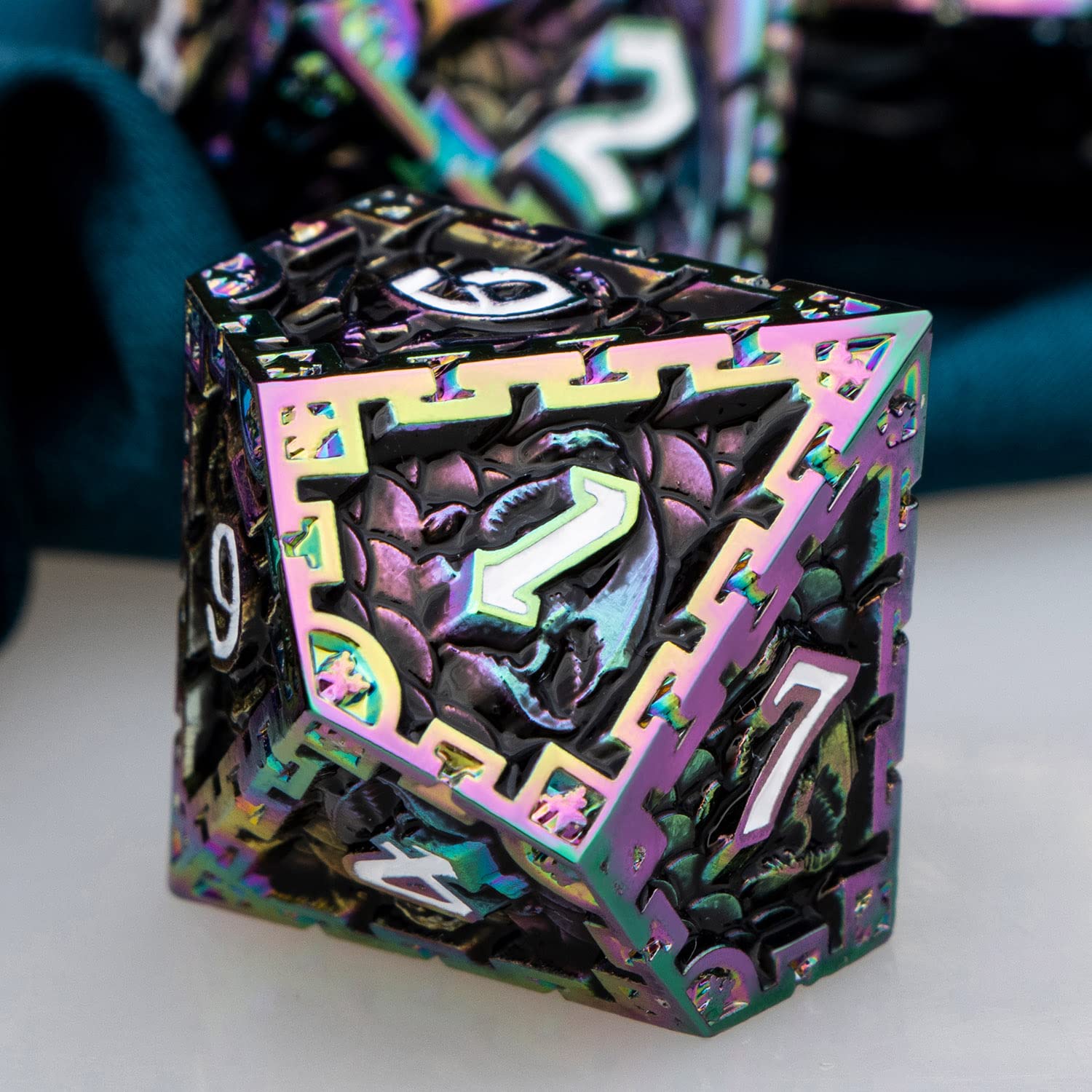 ARUOHHA Metal D&D Dice Set Dragon Design DND Rainbow Dice with Gift Box, D + D 7pcs Large Polyhedral Dice for Dungeons and Dragons RPG Role Playing Games Handmade D and D Dice D20 D12 D10 D8 D6 D4