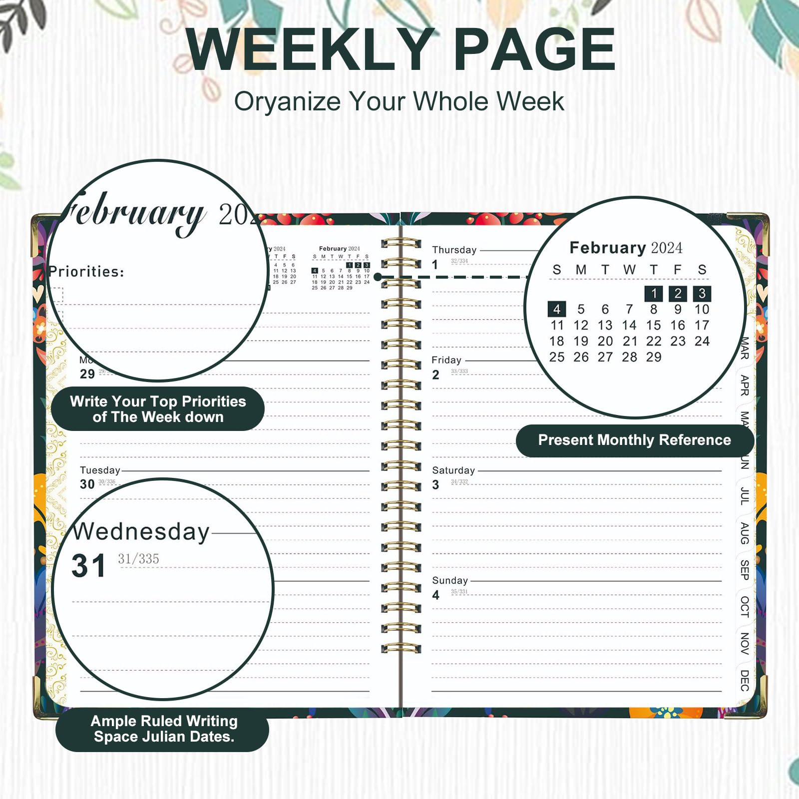 2024 Planner Weekly and Monthly, 2024 Planner 6.2" x 8.5", Academic Planner 2024,Planner Notebook with Tabs and Stickers,Twin-wire Binding,Inner Pocket, Calendar Planner Jan. 2024 - Dec. 2024 (1 Pack)