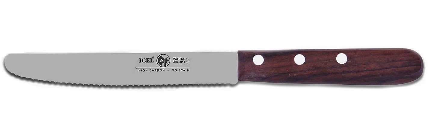 Icel Serrated Steak Knife Set, 4-3/4-inch Rounded Edge High Carbon Stainless Steel Blade, Rosewood Handle. 6-Set. (6)