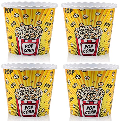 ONONEXPRESS Modern Style Reusable Plastic Popcorn Box/Popcorn Containers/Popcorn Bowls Set for Movie Theater Night - (BPA Free - YELLOW 4 Pack-75 oz)