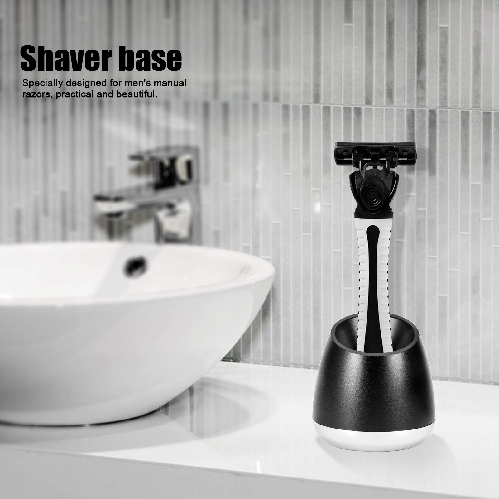 POCREATION Men's Shaving Razors Stand, Aluminum Manual Beard Shaving Razors Stand Safety Shaver Holder Base Accessory for Household