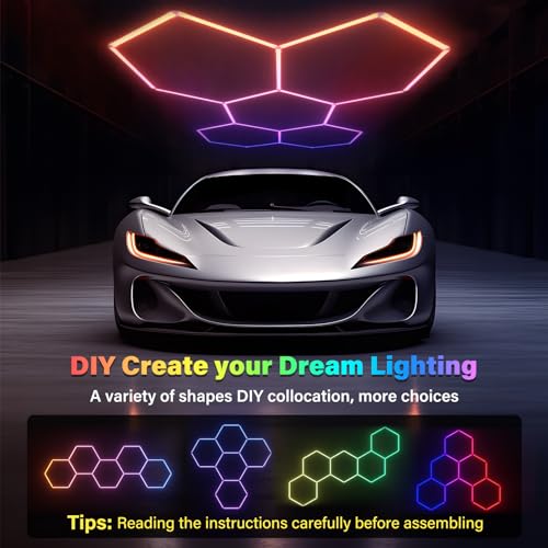ALLYES RGB Hexagon Light - LED Garage Hexagon Light with 358 Color Modes, Dimmable and Speed Adjustable LED Hexagon Lights, DIY, for Gaming Room, Bar, Party, Live Room, Music Studio, Gym, 5-Pack