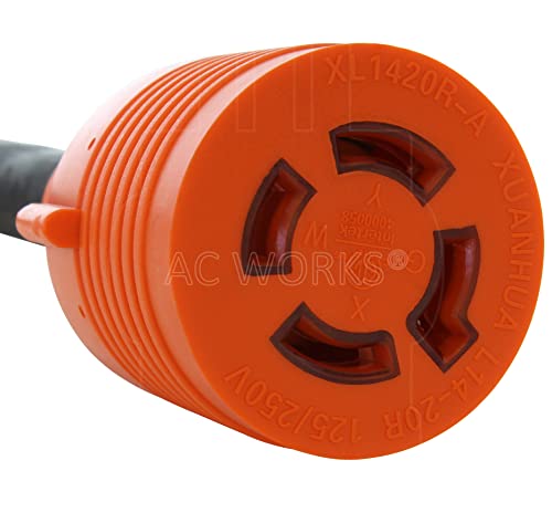 AC WORKS 30Amp 4 Prong 125/250Volt L14-30P Locking Plug to L14-20R 20Amp 4 Prong 125/250Volt Locking Female Generator Adapter (Flexible)