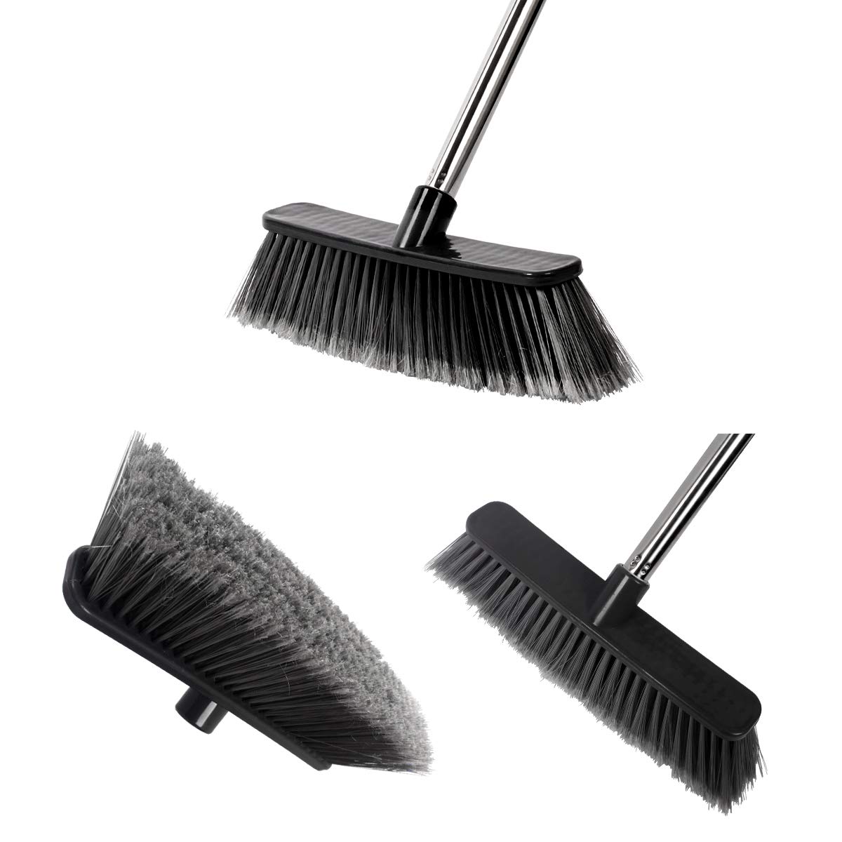 YCUTE Push Broom Brush, Multi-Surface Soft Sweeping Broom with 54” Adjustable Stainless Steel Long Handle for Bathroom, Kitchen, Store, Office, Patio, Garage, Deck, Concrete, Wood, Stone, Tile Floor